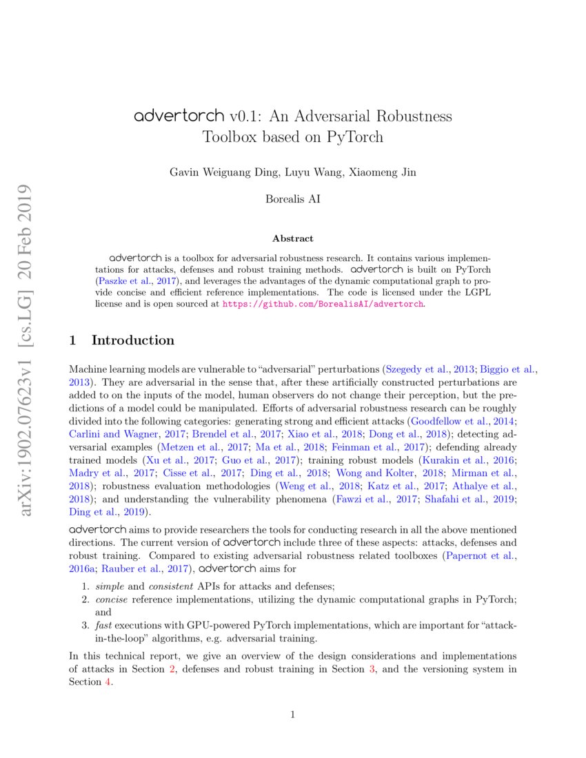 advertorch v0.1: An Adversarial Robustness Toolbox based on PyTorch | DeepAI
