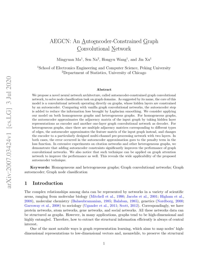 Aegcn An Autoencoder Constrained Graph Convolutional Network Deepai