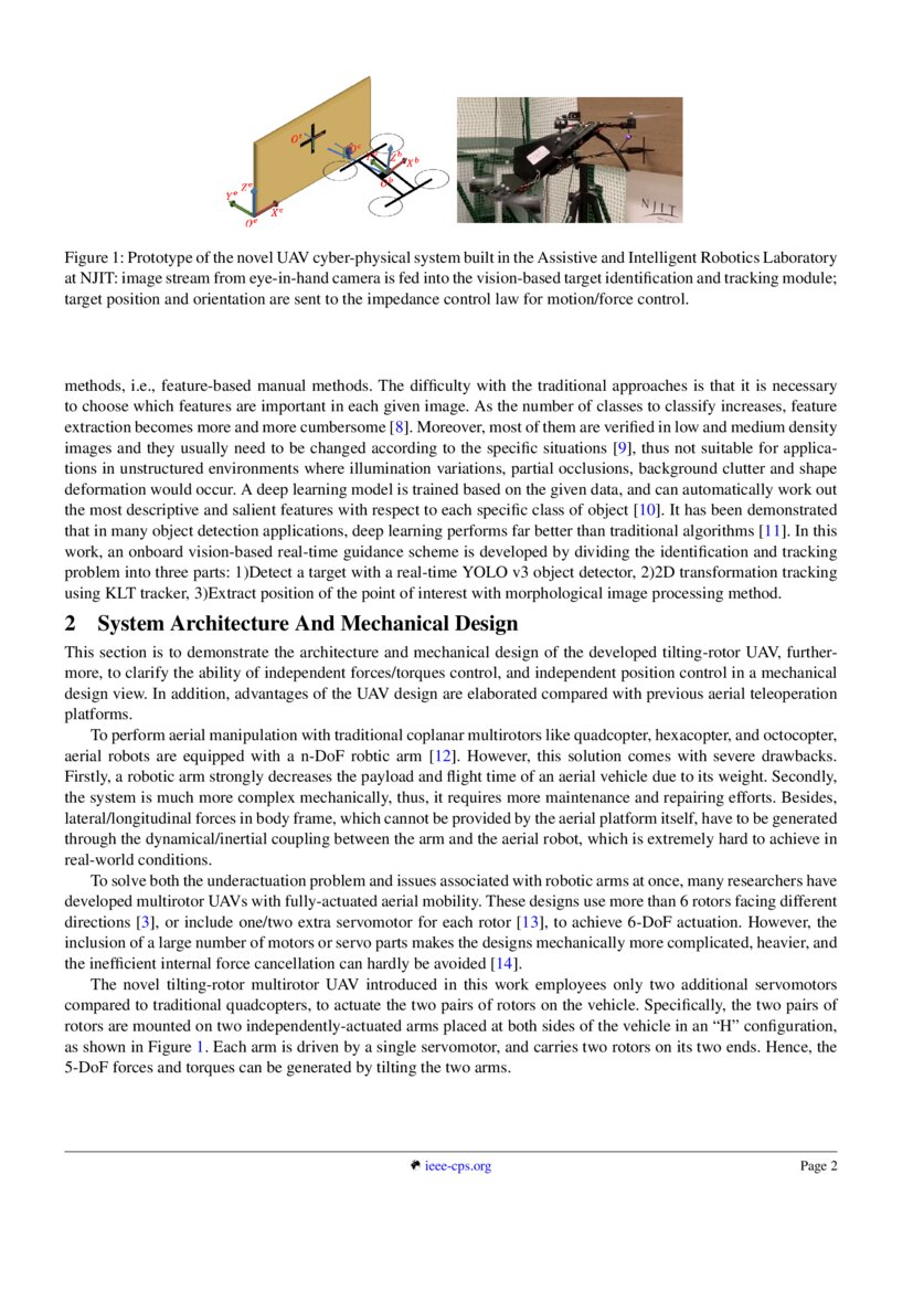 Aerial Manipulation Using A Novel Unmanned Aerial Vehicle Cyber Physical System Deepai