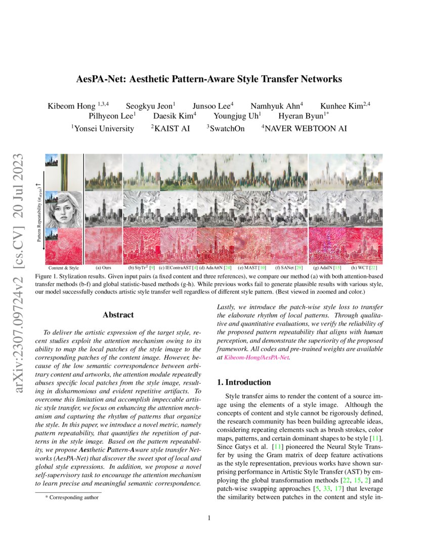 AesPA-Net: Aesthetic Pattern-Aware Style Transfer Networks | DeepAI