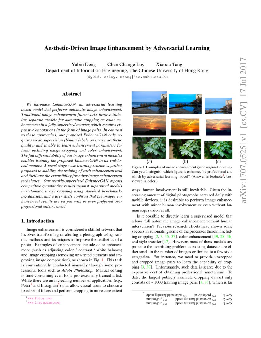 Aesthetic-Driven Image Enhancement by Adversarial Learning | DeepAI