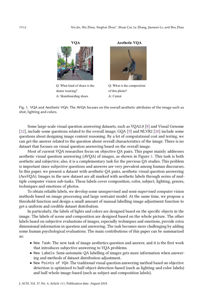 Aesthetic Visual Question Answering of Photographs | DeepAI