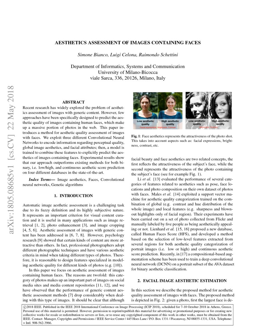 Aesthetics Assessment of Images Containing Faces | DeepAI