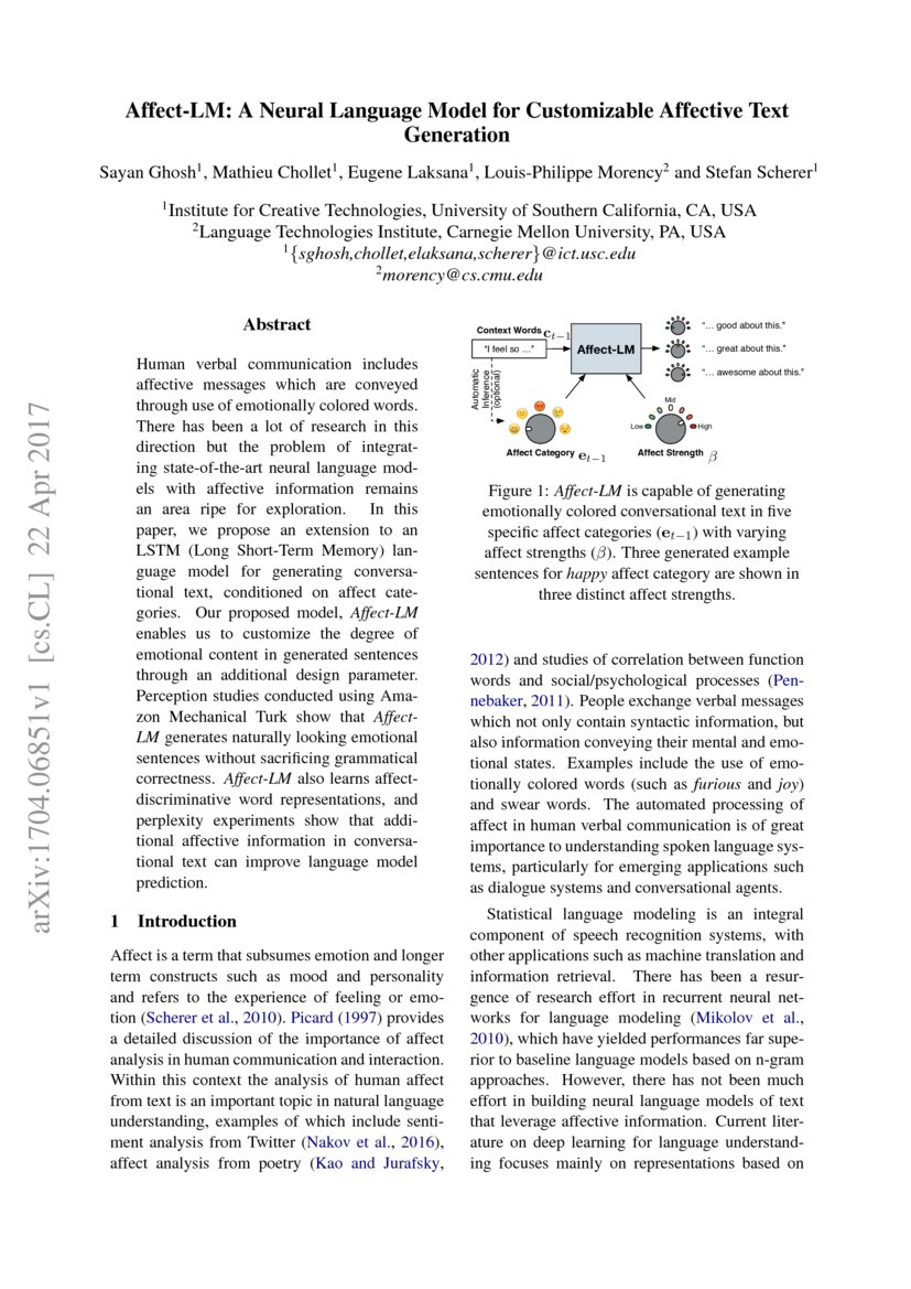 Affect-LM: A Neural Language Model for Customizable Affective Text Generation | DeepAI
