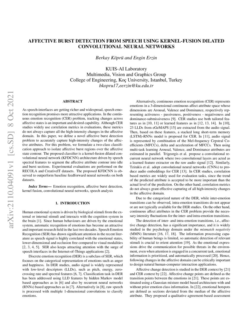 Affective Burst Detection From Speech Using Kernel Fusion Dilated Convolutional Neural Networks