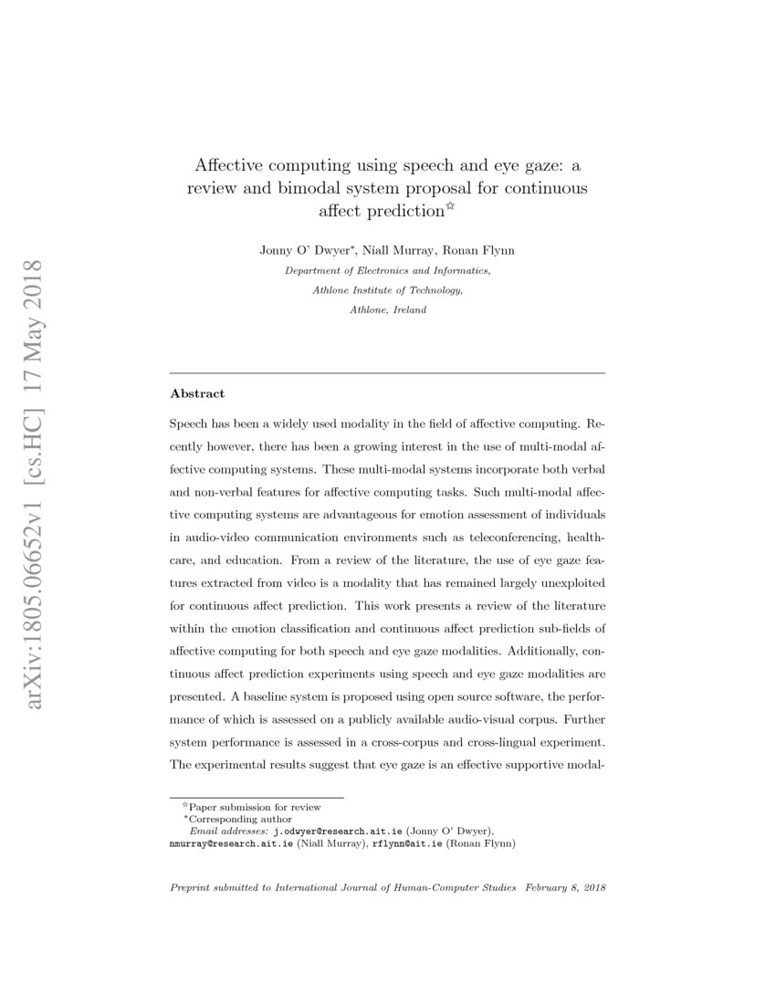 Affective Computing Using Speech And Eye Gaze A Review And Bimodal