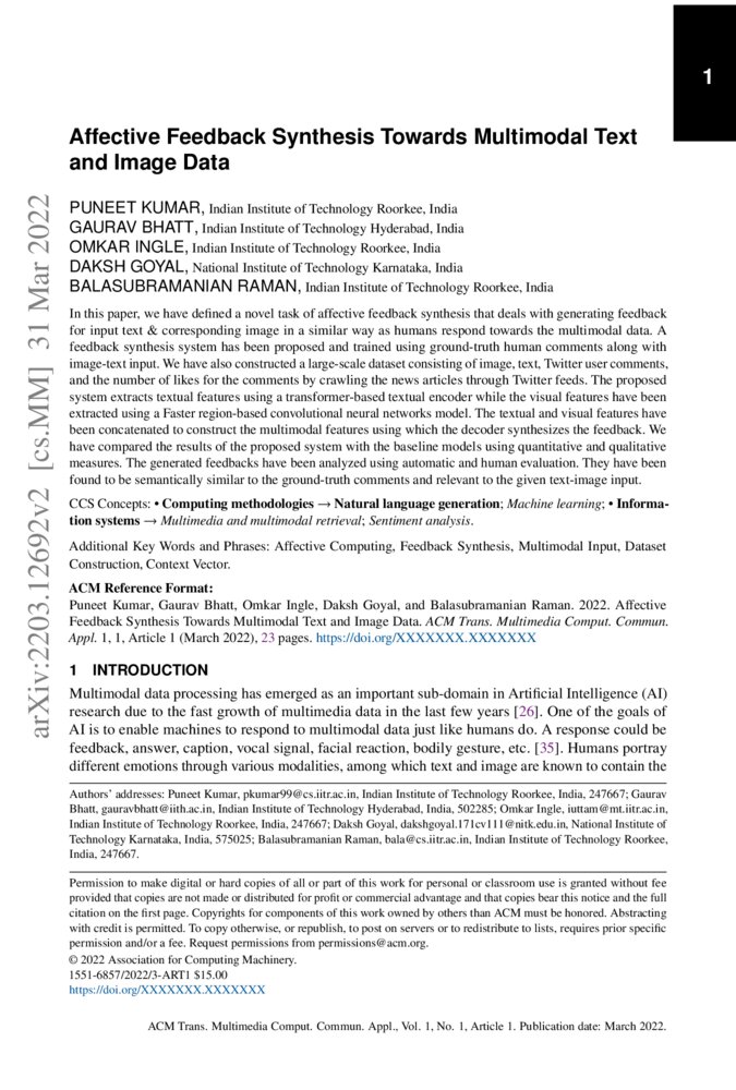 Affective Feedback Synthesis Towards Multimodal Text and Image Data | DeepAI