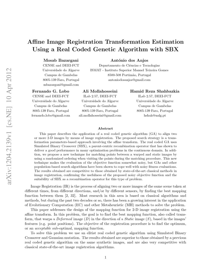 Affine Image Registration Transformation Estimation Using A Real Coded Genetic Algorithm With