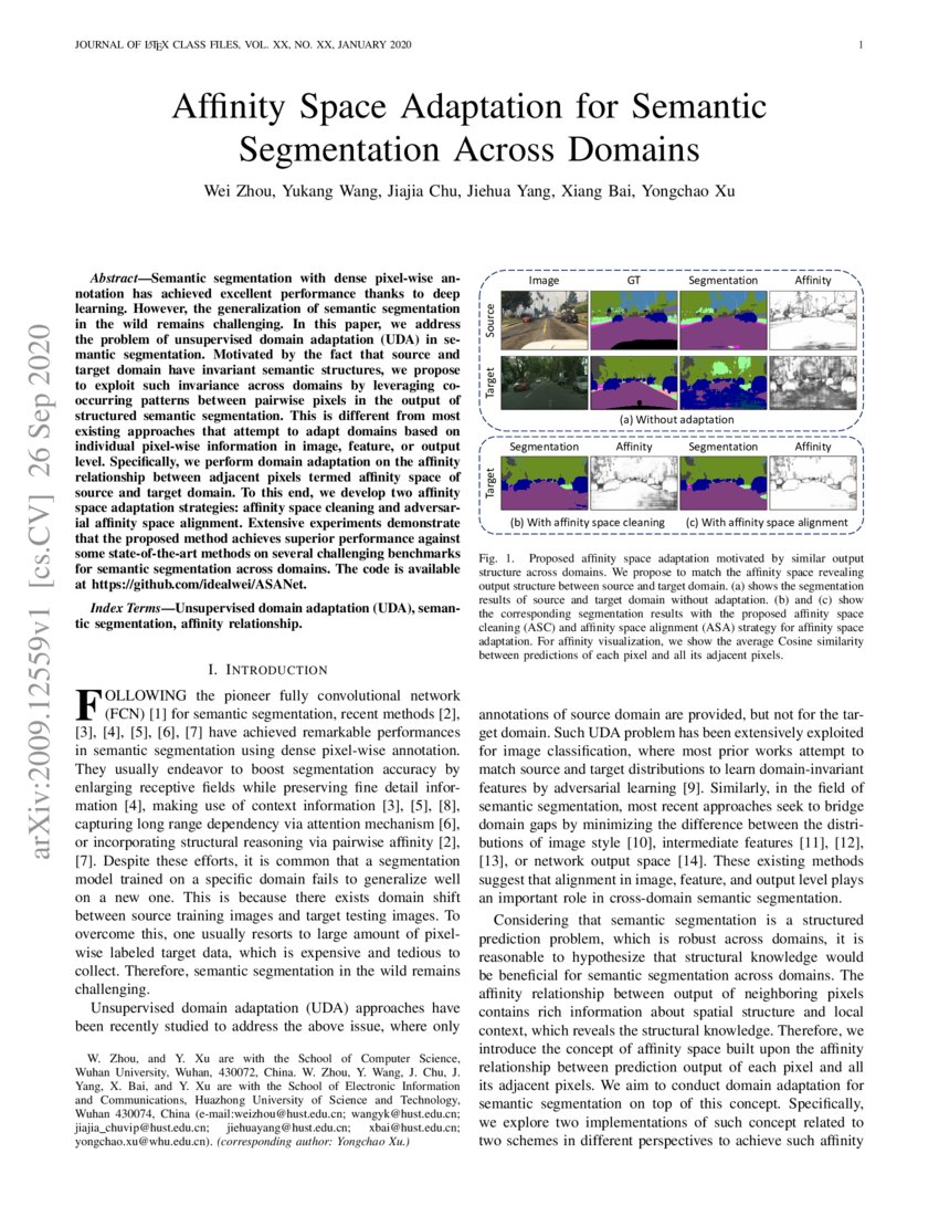 Affinity Space Adaptation for Semantic Segmentation Across Domains | DeepAI