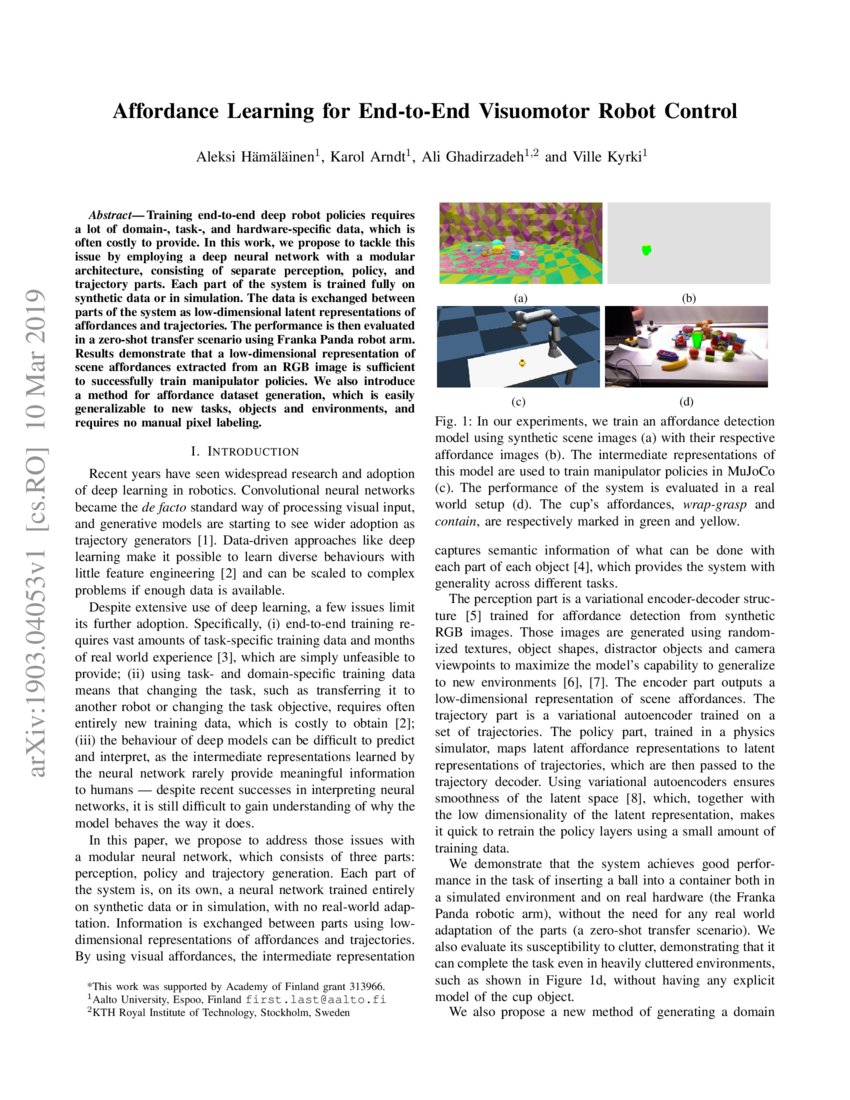 Affordance Learning for End-to-End Visuomotor Robot Control | DeepAI