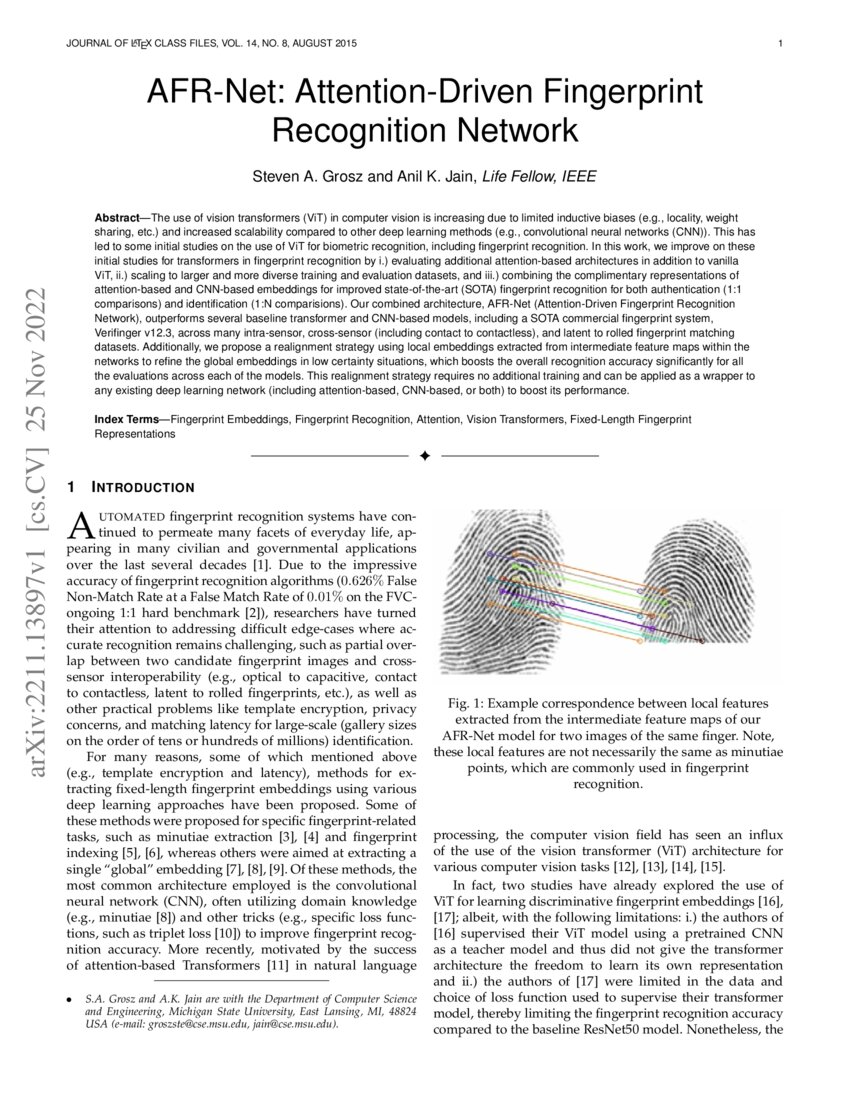 AFR-Net: Attention-Driven Fingerprint Recognition Network | DeepAI
