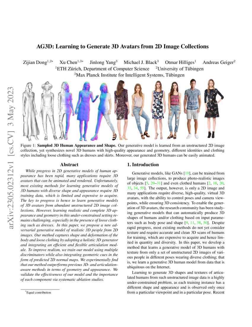 AG3D: Learning to Generate 3D Avatars from 2D Image Collections | DeepAI