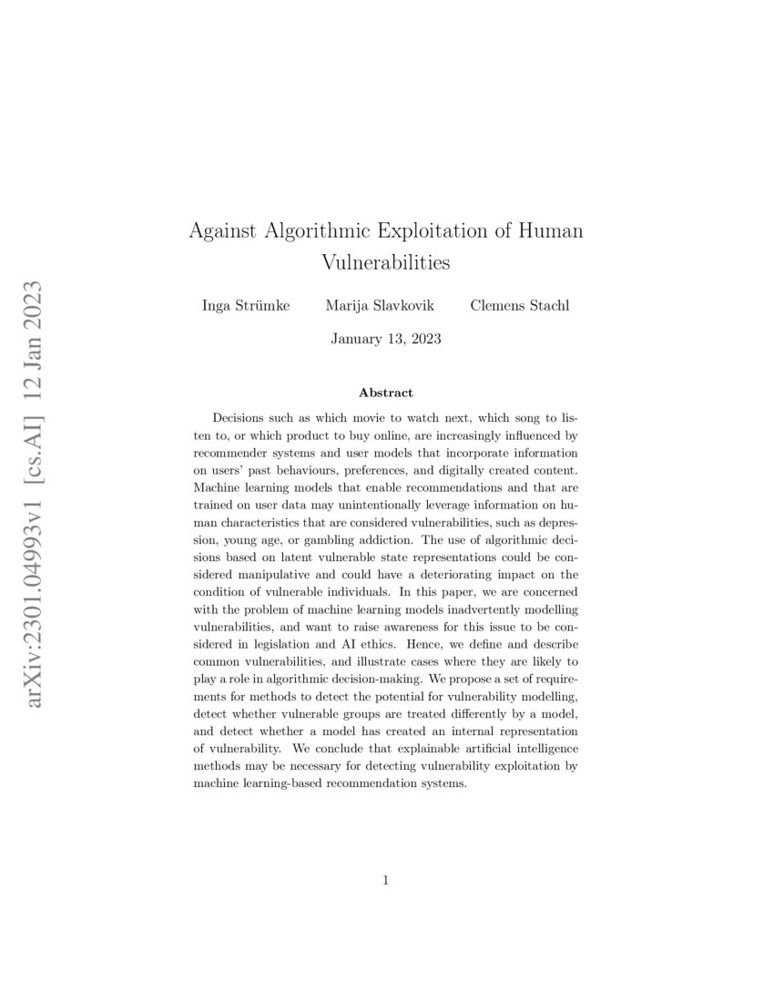 Against Algorithmic Exploitation of Human Vulnerabilities | DeepAI