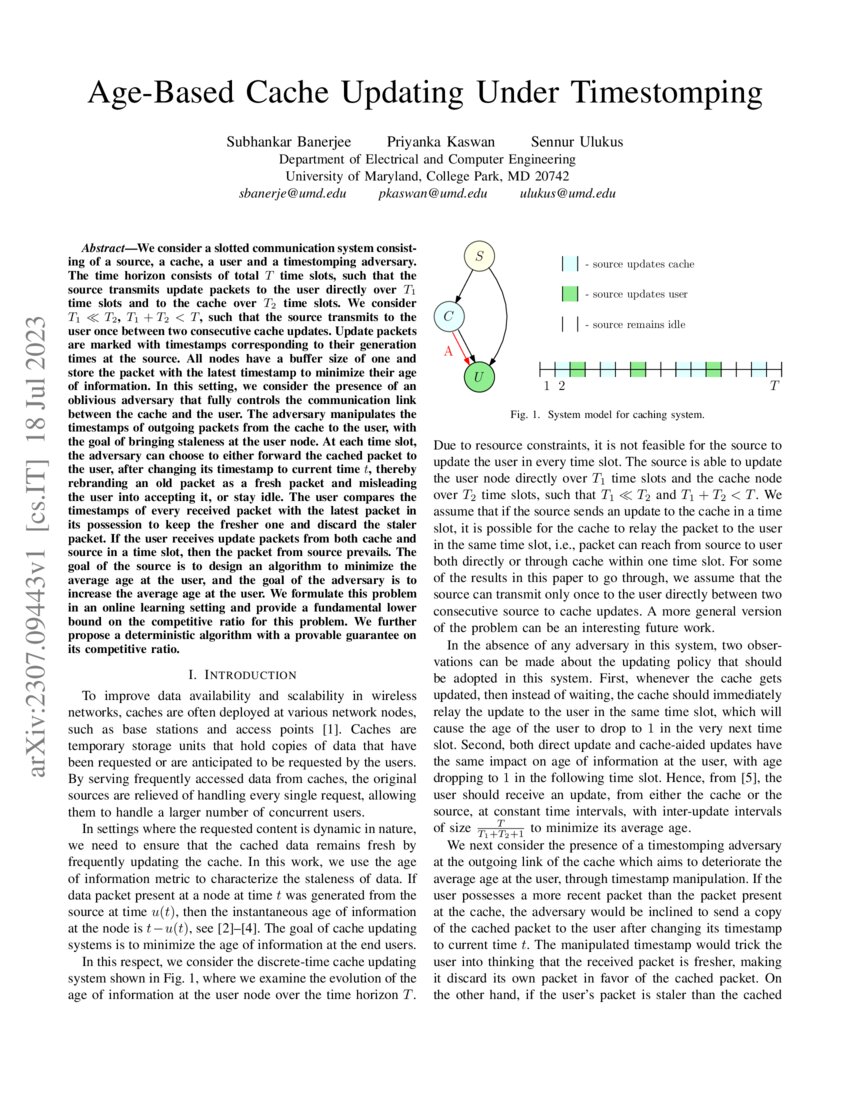Age-Based Cache Updating Under Timestomping | DeepAI