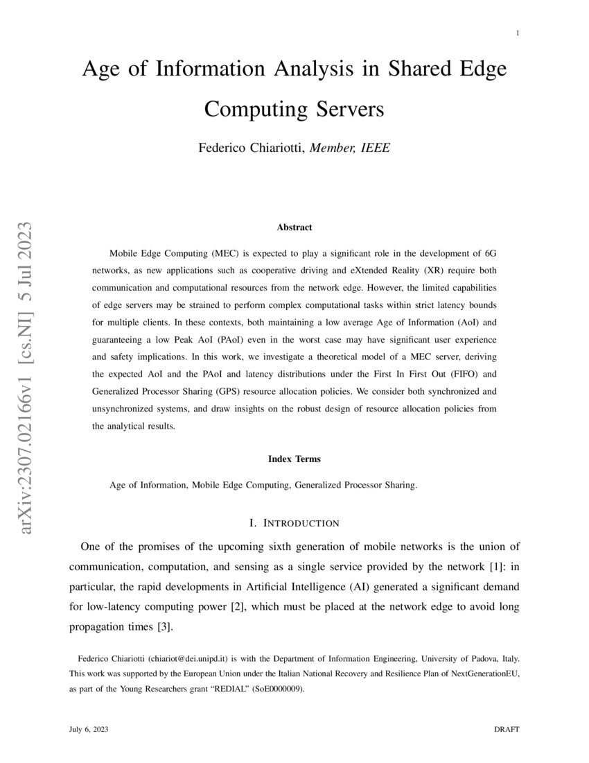 Age Of Information Analysis In Shared Edge Computing Servers Deepai