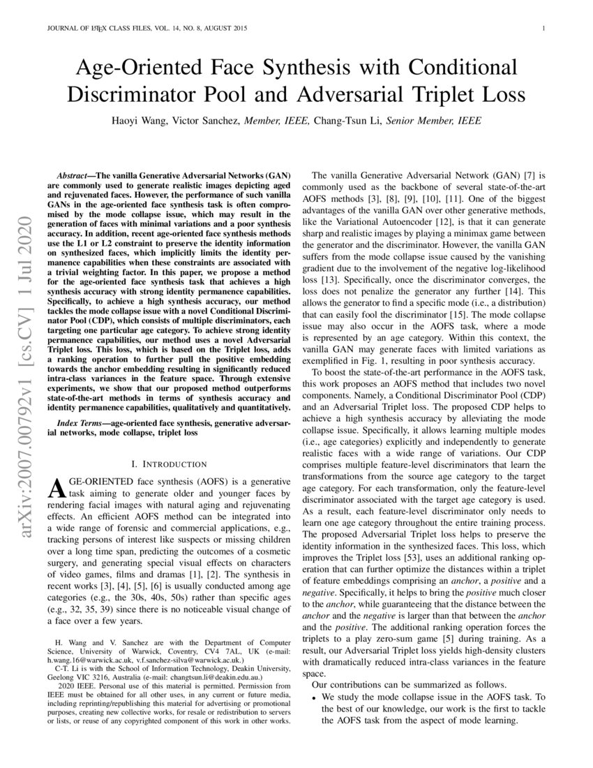 Age-Oriented Face Synthesis with Conditional Discriminator Pool and Adversarial Triplet Loss ...