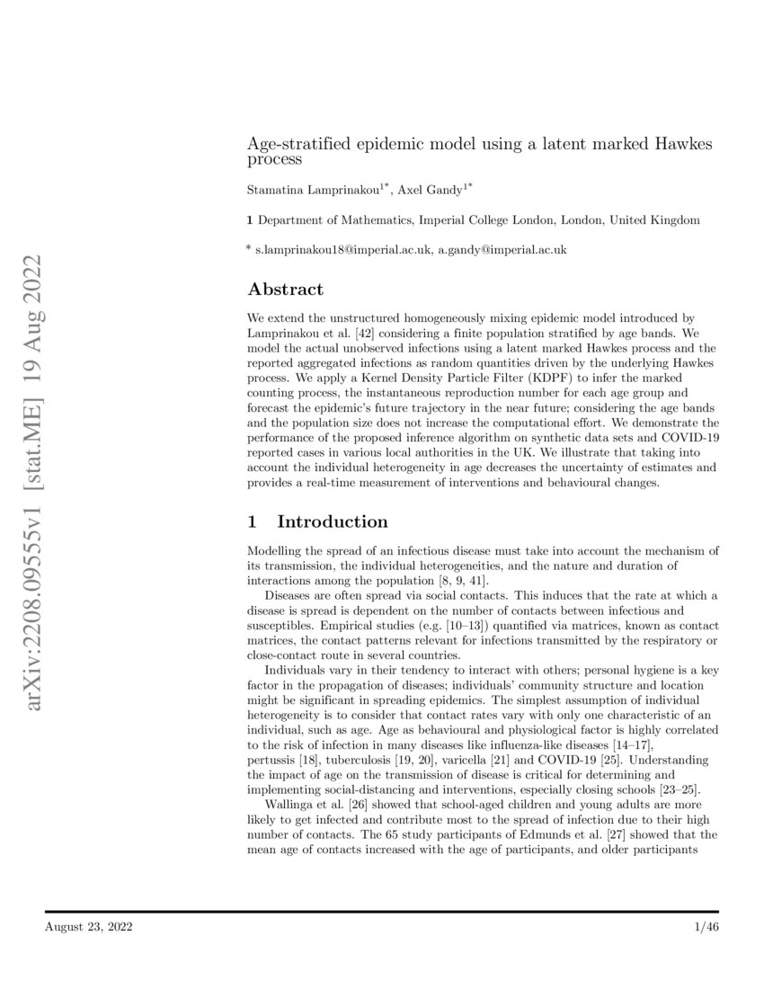 Age Stratified Epidemic Model Using A Latent Marked Hawkes Process Deepai
