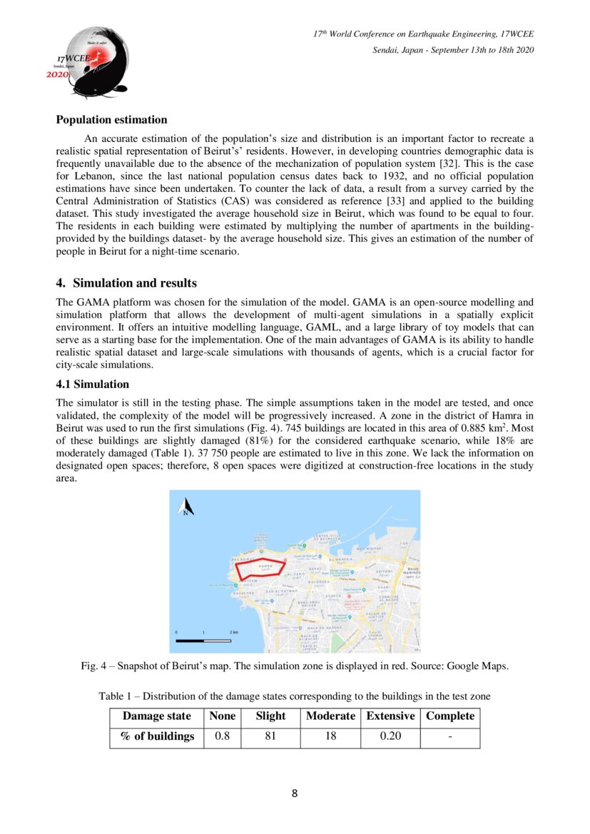 Agent Based Simulation Of Pedestrians Earthquake Evacuation Application To Beirut Lebanon