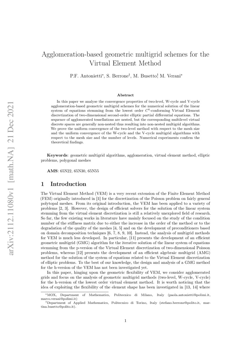 Agglomeration Based Geometric Multigrid Schemes For The Virtual Element Method Deepai 1770