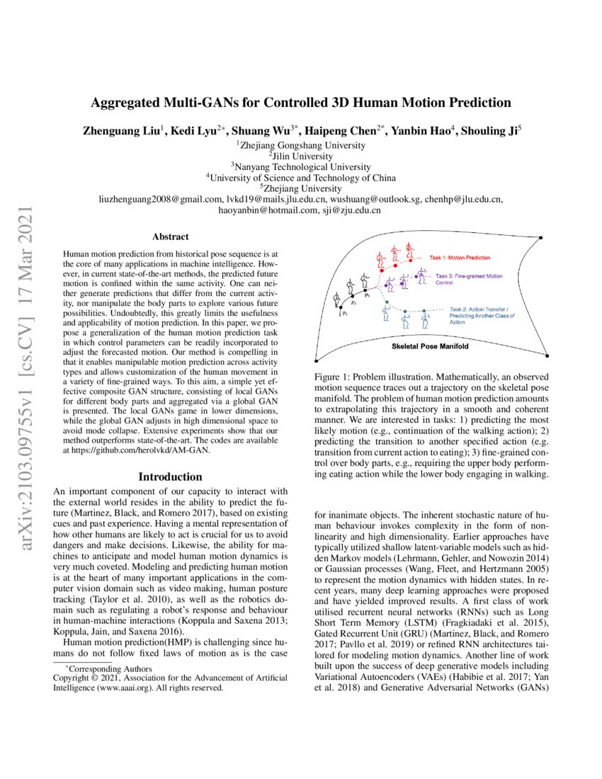 Aggregated Multi-GANs for Controlled 3D Human Motion Prediction | DeepAI