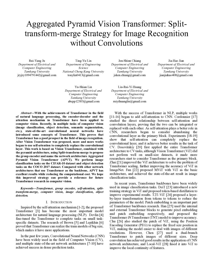 Aggregated Pyramid Vision Transformer: Split-transform-merge Strategy ...