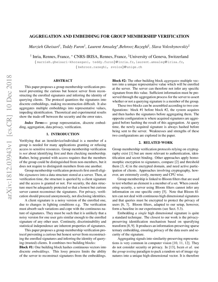 Aggregation and Embedding for Group Membership Verification | DeepAI