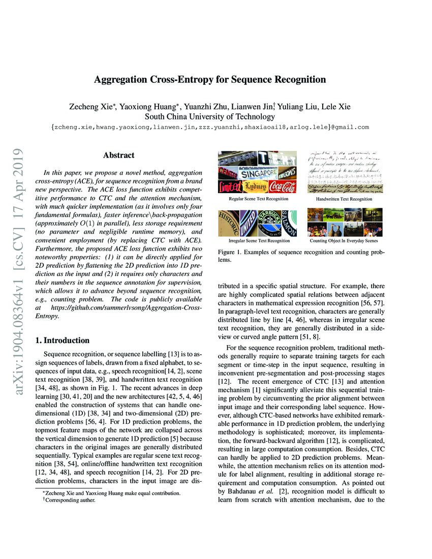 Aggregation Cross-Entropy for Sequence Recognition | DeepAI