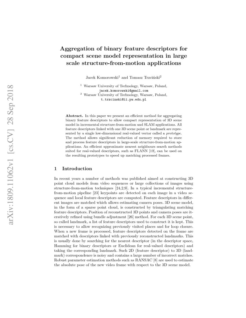 Aggregation Of Binary Feature Descriptors For Compact Scene Model Representation In Large Scale 3357