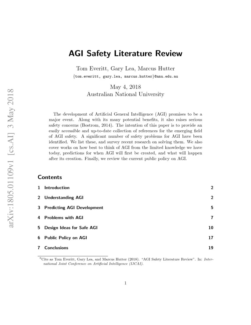 AGI Safety Literature Review | DeepAI
