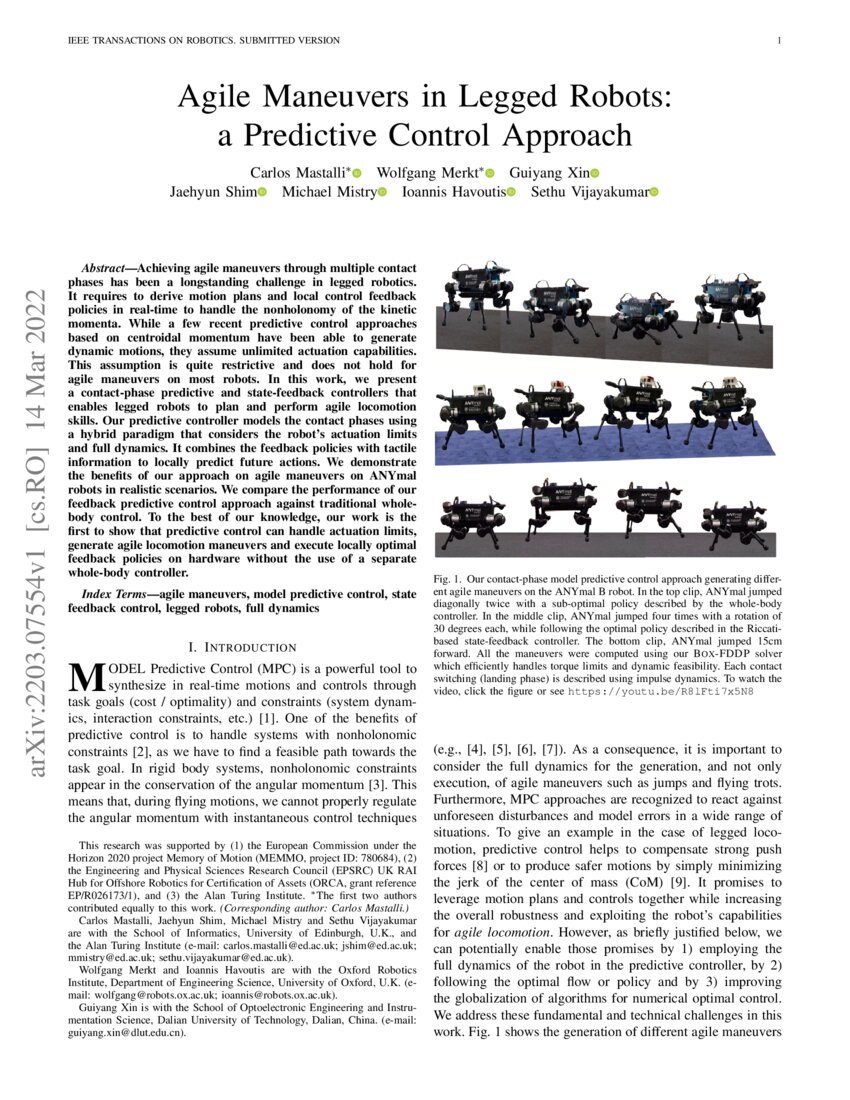 Agile Maneuvers in Legged Robots: a Predictive Control Approach | DeepAI