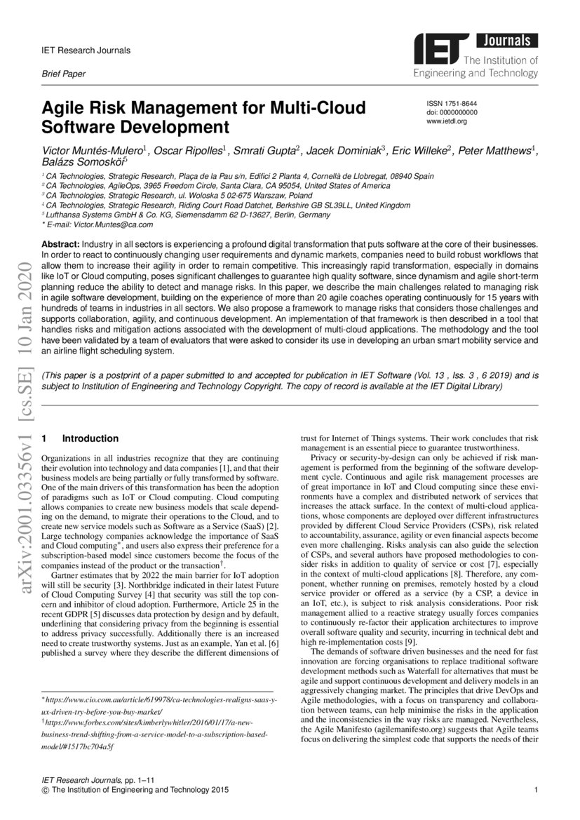 Agile Risk Management for Multi-Cloud Software Development | DeepAI