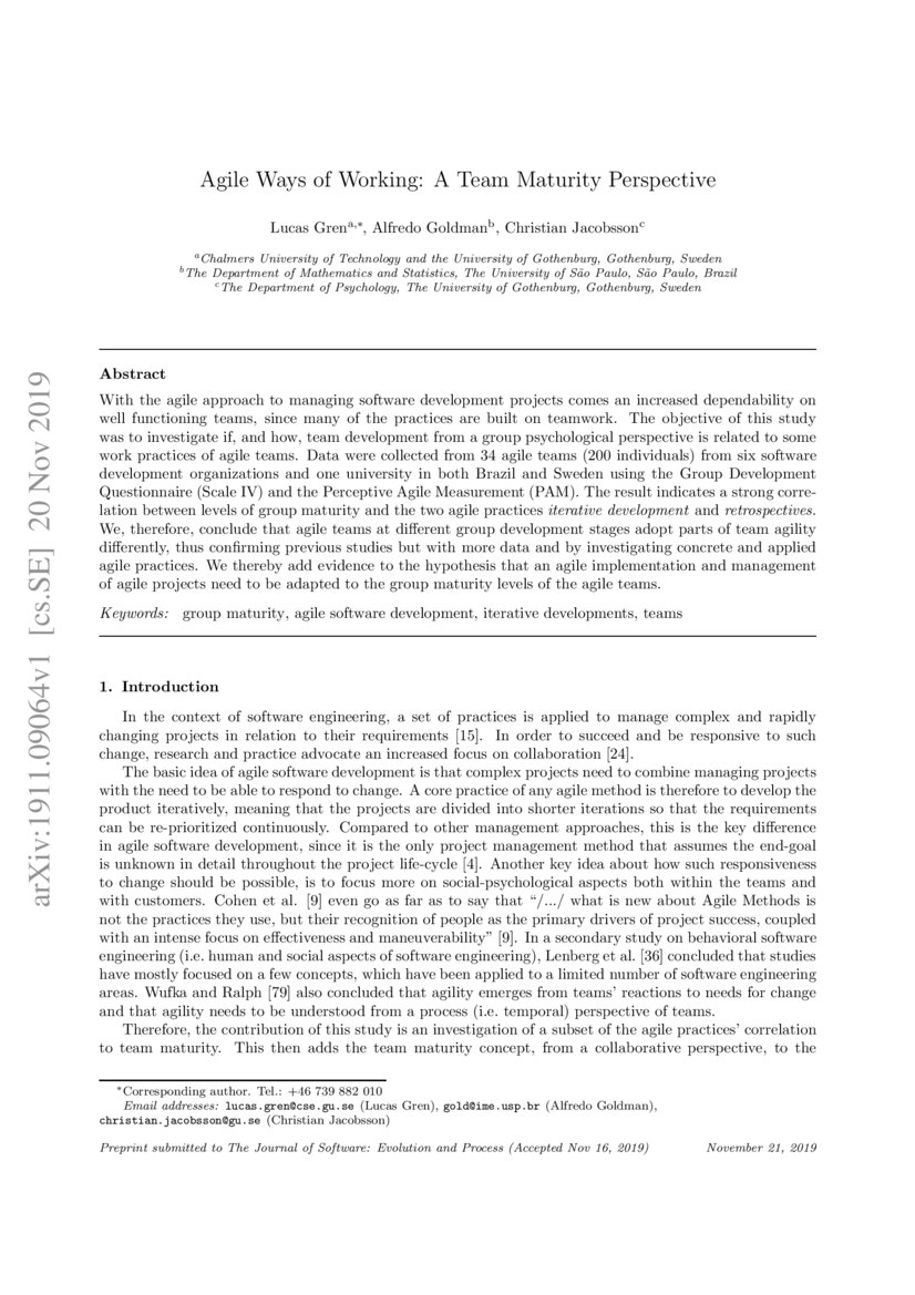 Agile Ways of Working: A Team Maturity Perspective | DeepAI