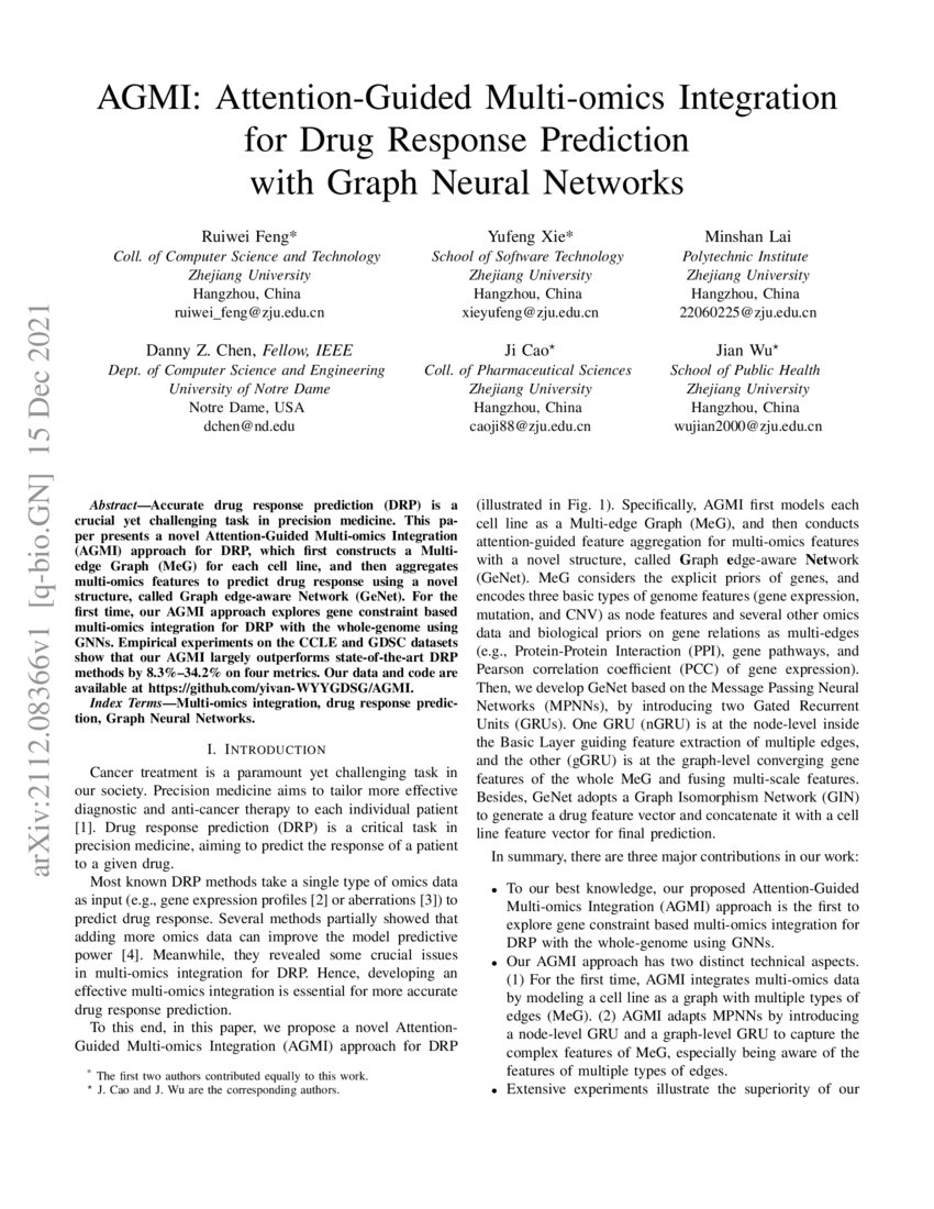 AGMI: Attention-Guided Multi-omics Integration for Drug Response ...