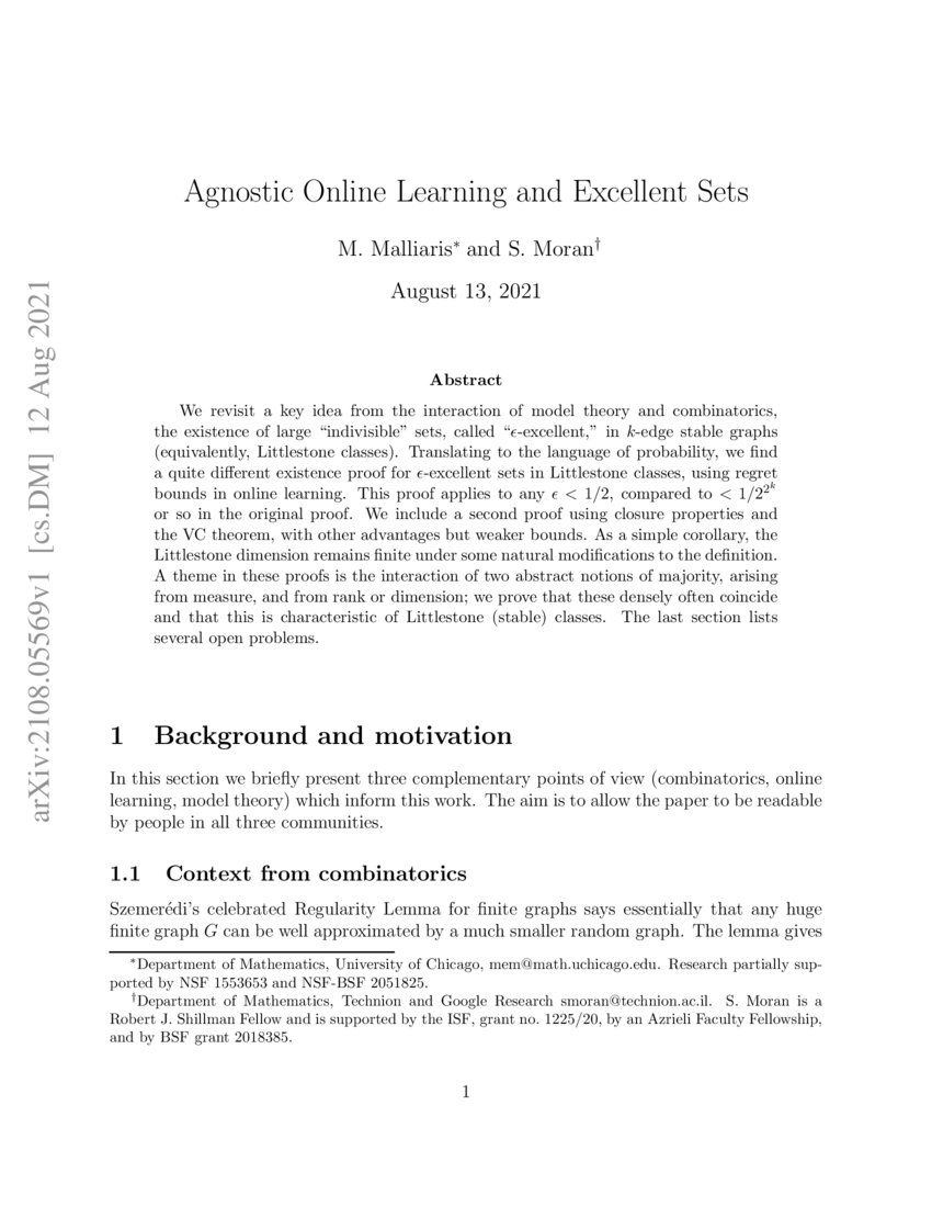 Agnostic Online Learning and Excellent Sets | DeepAI