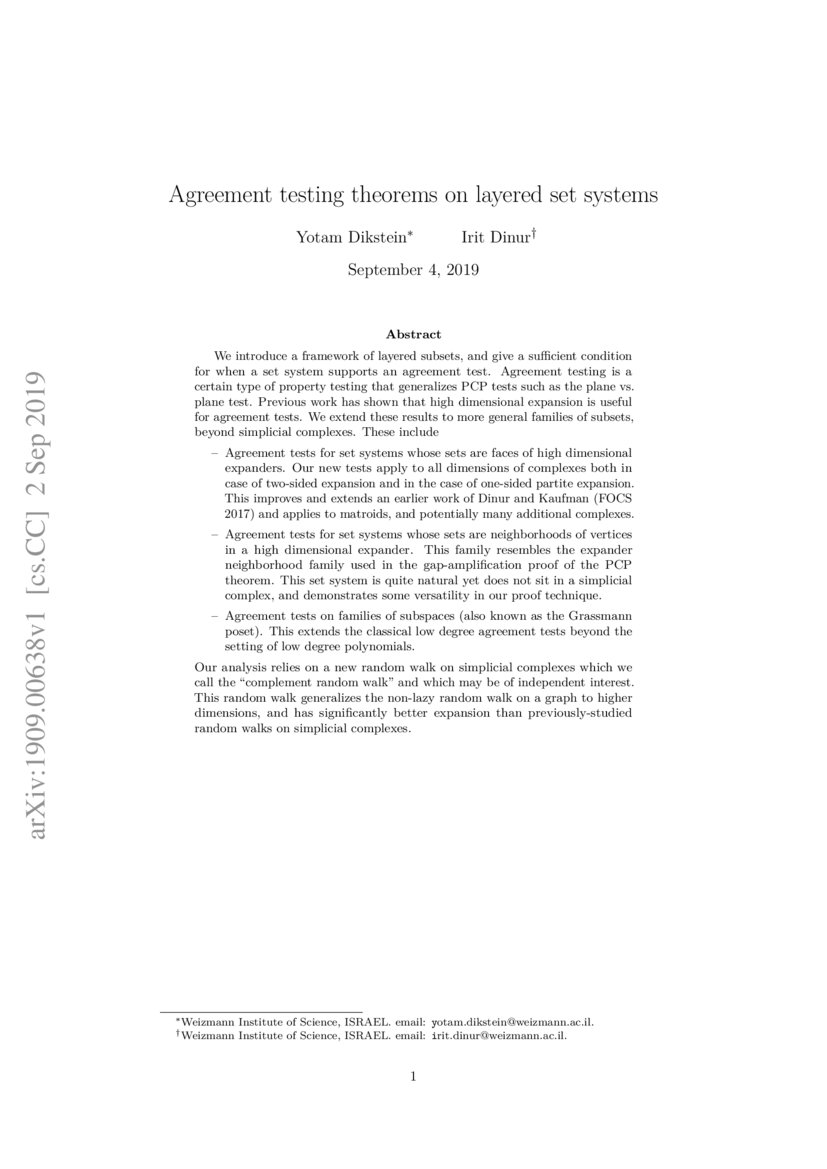 Agreement Testing Theorems On Layered Set Systems Deepai