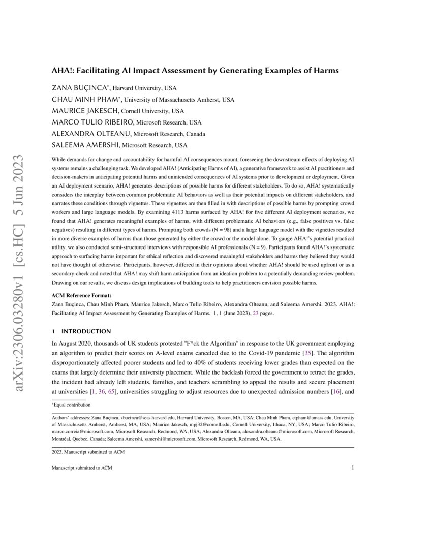 AHA!: Facilitating AI Impact Assessment by Generating Examples of Harms ...