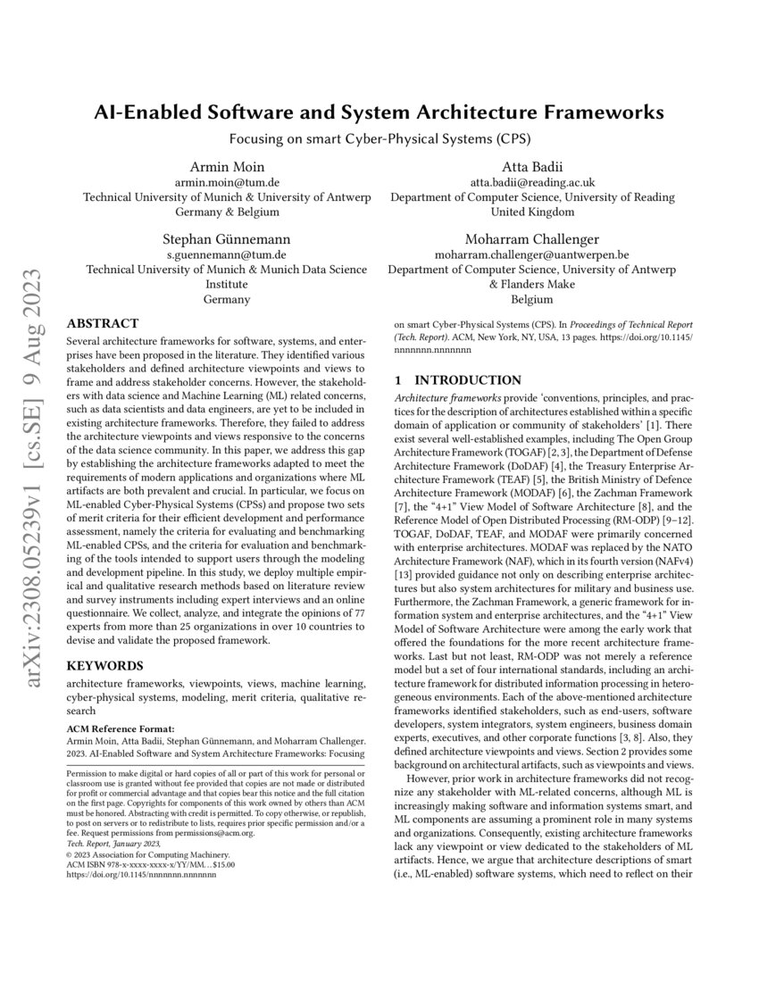 Ai Enabled Software And System Architecture Frameworks Focusing On