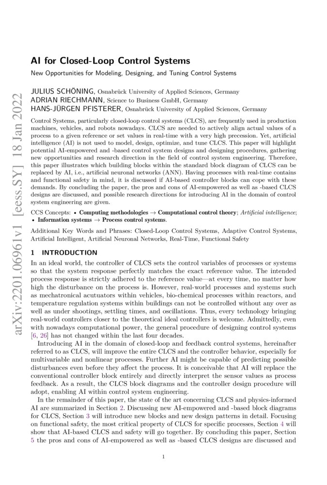 AI for Closed-Loop Control Systems — New Opportunities for Modeling, Designing, and Tuning ...