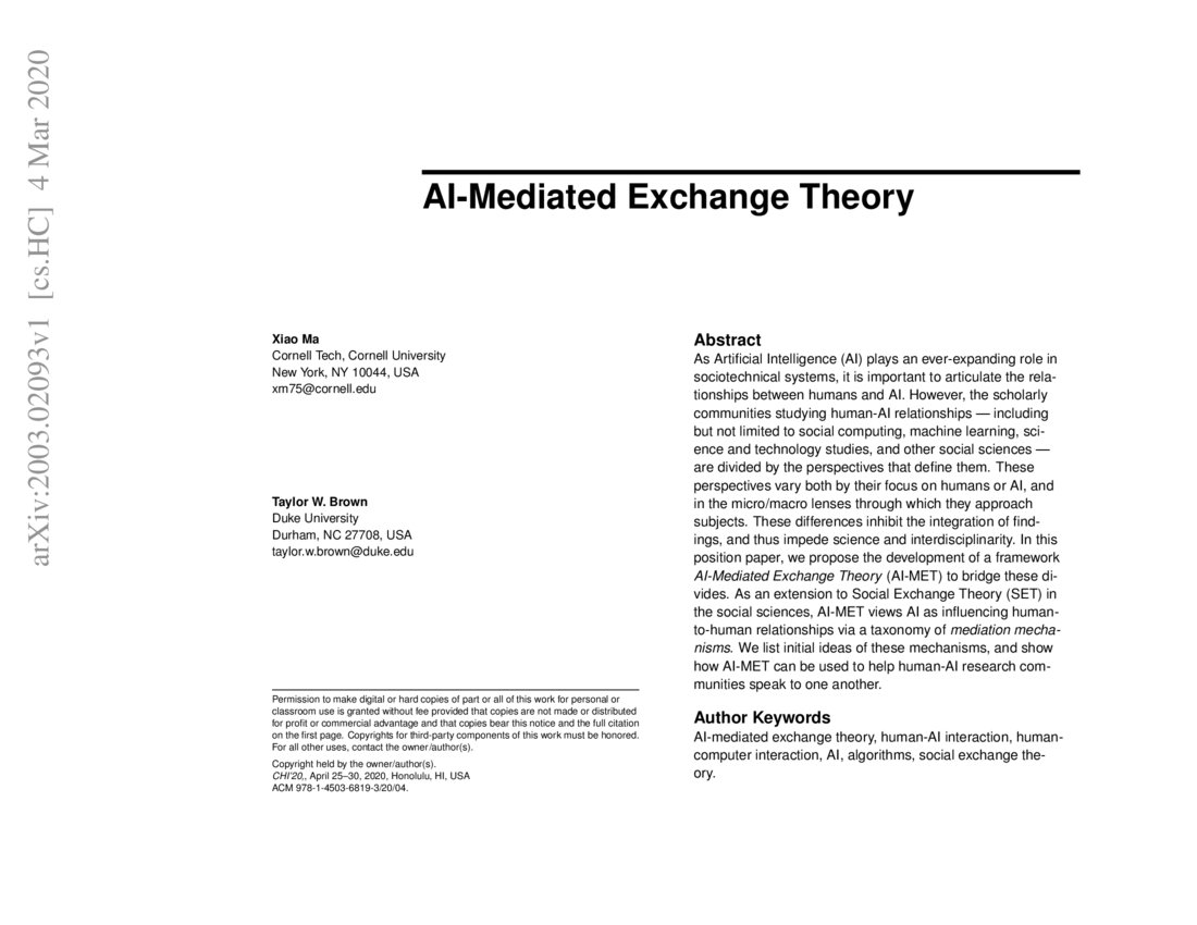 AI-Mediated Exchange Theory | DeepAI