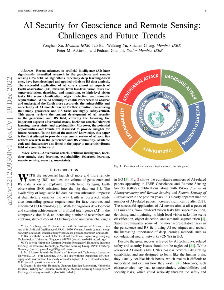 AI Security for Geoscience and Remote Sensing: Challenges and Future ...