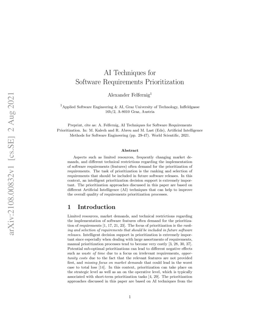 Ai Techniques For Software Requirements Prioritization Deepai