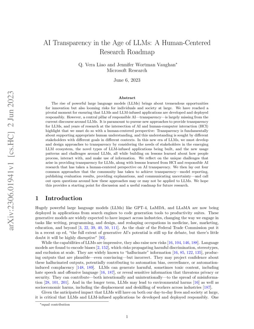 Ai Transparency In The Age Of Llms A Human Centered Research Roadmap Deepai