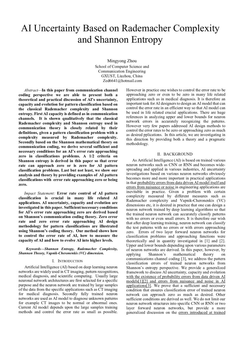 AI Uncertainty Based on Rademacher Complexity and Shannon Entropy | DeepAI