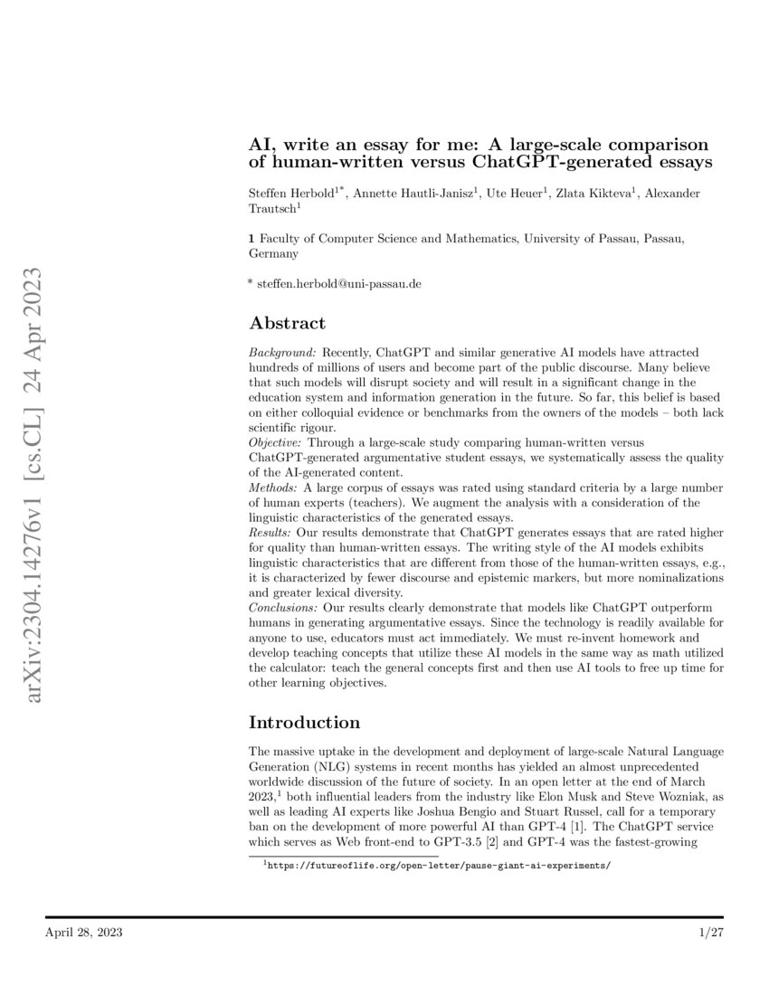 AI, write an essay for me: A large-scale comparison of human-written ...