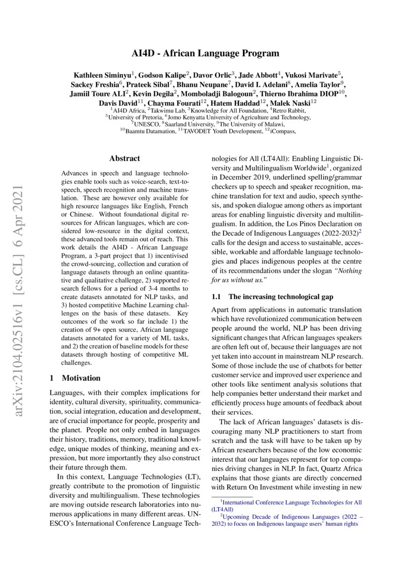 AI4D – African Language Program | DeepAI