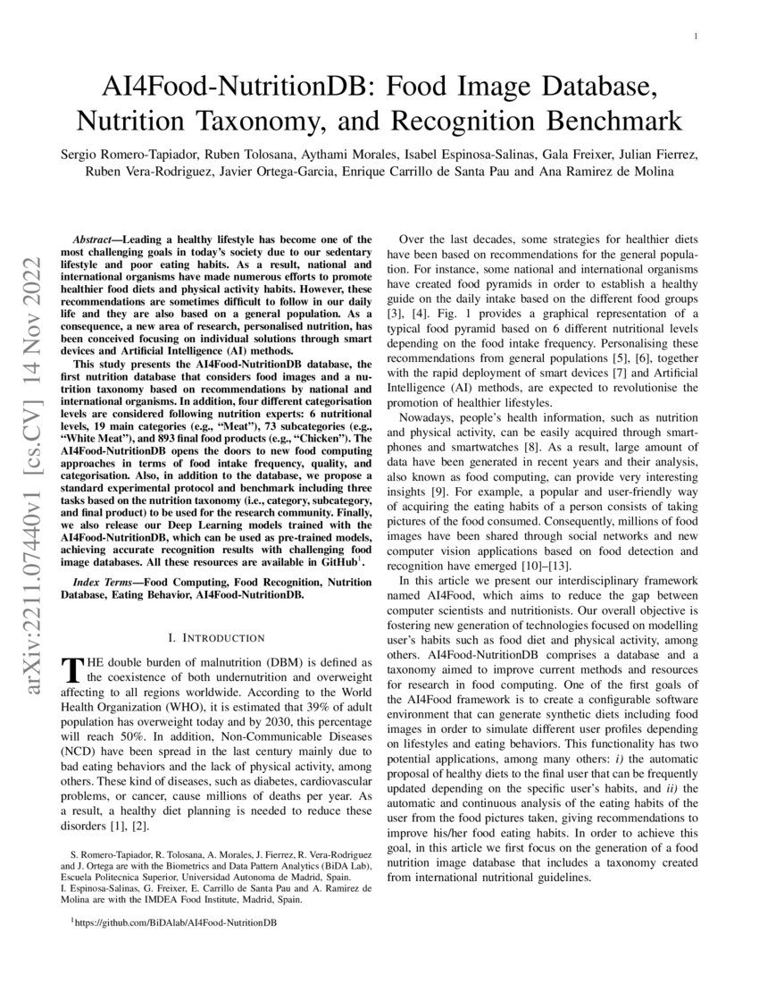 AI4Food-NutritionDB: Food Image Database, Nutrition Taxonomy, and ...