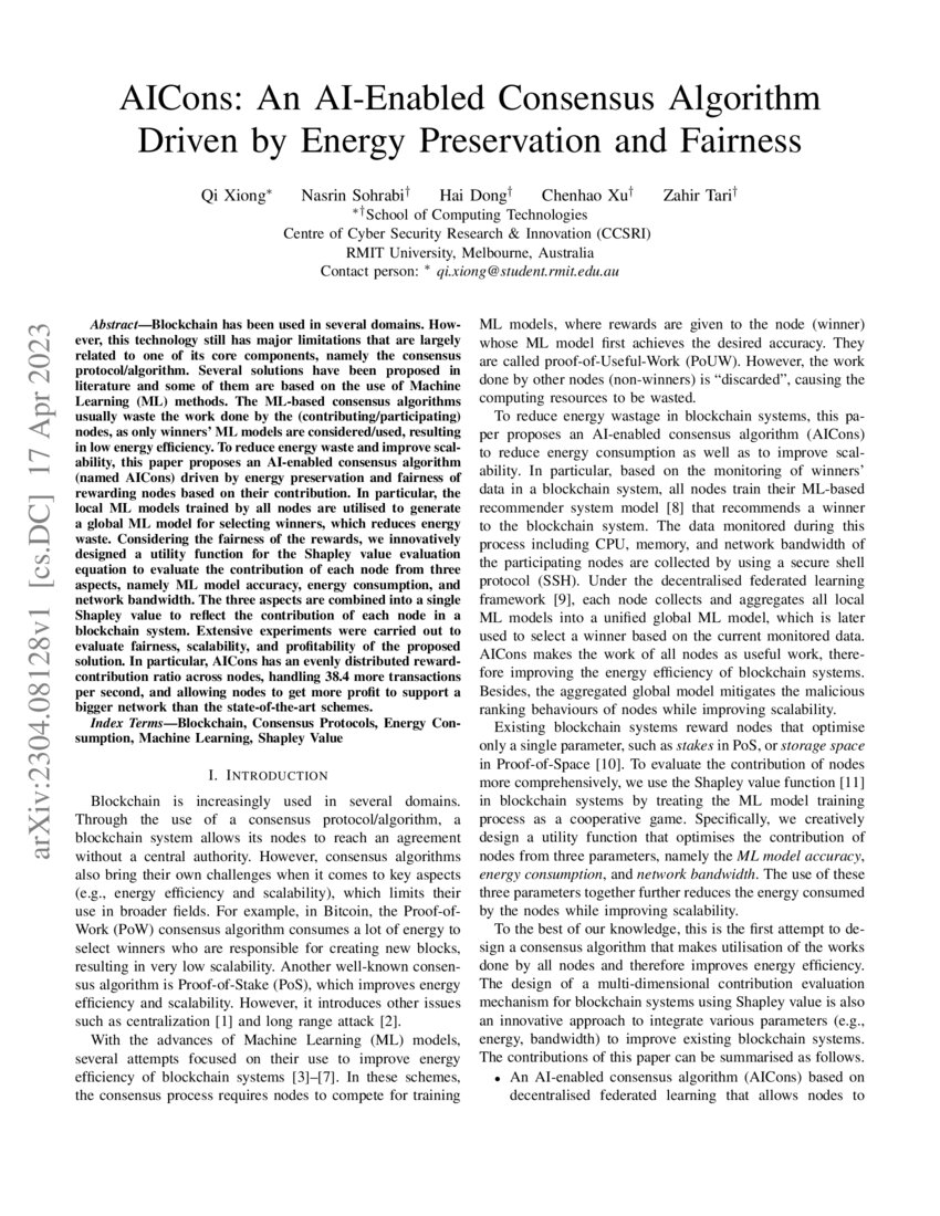 Aicons An Ai Enabled Consensus Algorithm Driven By Energy Preservation And Fairness Deepai