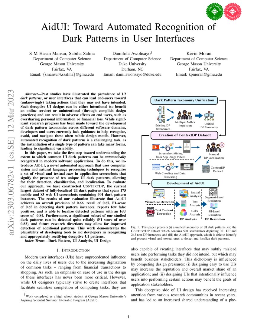 Aidui Toward Automated Recognition Of Dark Patterns In User Interfaces Deepai 5659