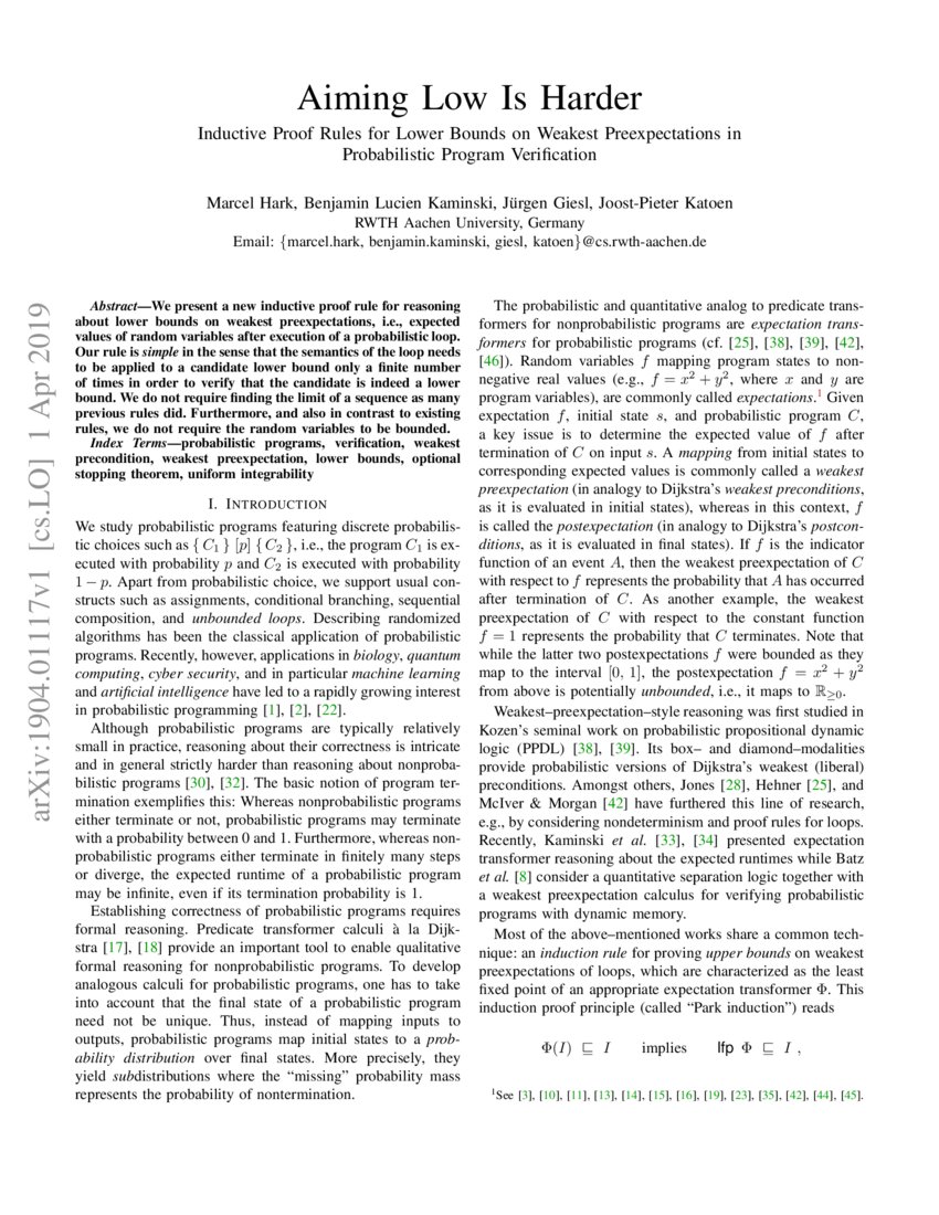 Aiming Low Is Harder - Inductive Proof Rules for Lower Bounds on Weakest Preexpectations in ...