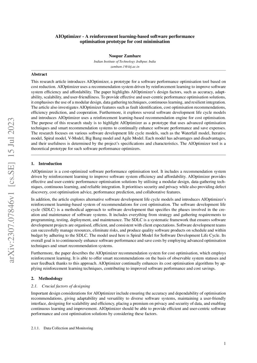 Aioptimizer A Reinforcement Learning Based Software Performance Optimisation Prototype For